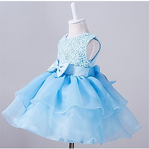 Girl Dress Kids Ruffles Lace Party Wedding Dresses Embroidered One Year Old Size 12-18M Baby Girls Cake Layer Ball Gown Sky Blue Birthday Graduation Tulle Special Occasion Tops Infant Light (Blue L)