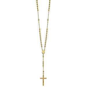 IceCarats 14K Yellow Gold 4mm Beaded Rosary Necklace 24 inch Chain