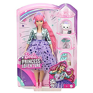 Barbie Princess Adventure Daisy Doll in Princess Fashion (12-inch Curvy) with Pink Hair, Pet Kitten, Tiara, 2 Pairs of Shoes and Accessories, for 3 to 7 Year Olds