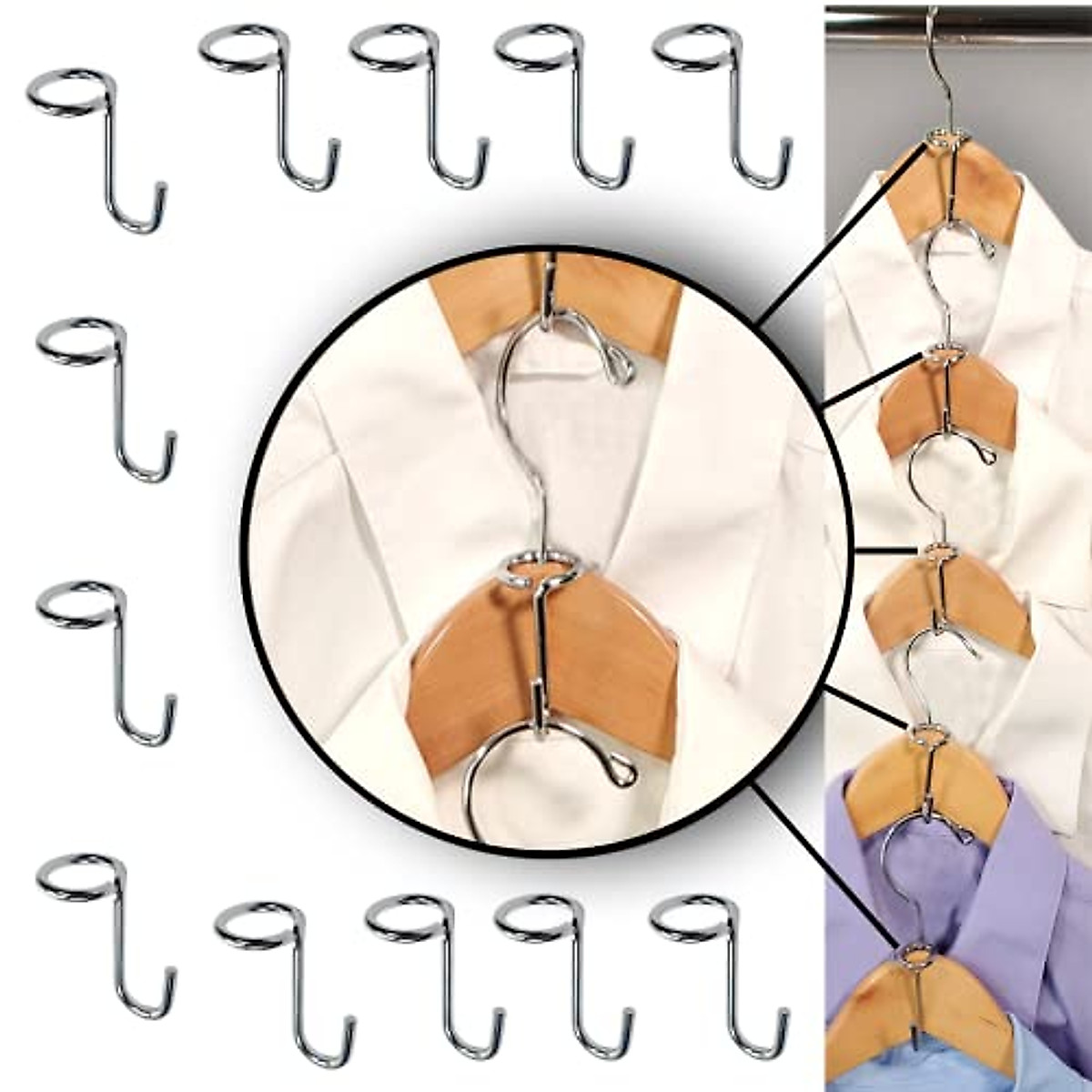 Bundle 3-Rolly Hangers and 12- Hook Connectors Closet Organizer Great Space Savers Cut Clutter in Any Closet Perfect for Maximizing Any Wardrobe or Closet Storage Spaces Heavy Duty Made