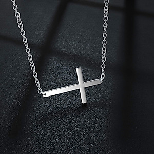 LEMONDROP 925 Sterling Silver Sideways Cross Necklace 16" + 2"