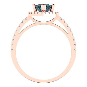 Clara Pucci 2.38 ct Marquise Cut Solitaire Halo Natural London Blue Topaz Engagement Promise Anniversary Bridal Ring 18K Rose Gold 5.5