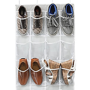 Simple Houseware 24 Pockets Large Clear Pockets Over The Door Hanging Shoe Organizer, Gray (56" x 22.5")