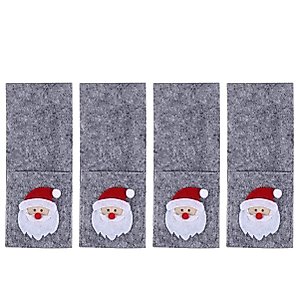 GALPADA 4Pcs Christmas Silverware Holder Pocket Tableware Cutlery Organizers Felt Xmas Santa Claus Fork Spoon Flatware Bags Christmas Dinner Table Decor