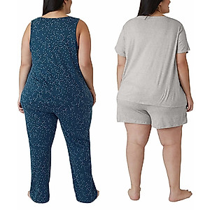 Eddie Bauer Women 4-Piece Pajama Set (as1, alpha, s, regular, regular, Gray/Blue)