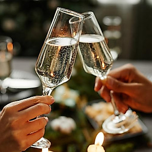 PARACITY Champagne Flutes, Champagne Glasses Set of 2, Elegant 8.5oz Glass Champagne Flutes, Gift for Birthday, Wedding, Christmas, Clear Sparkling Champagne Glasses for Women, Men