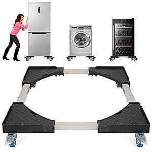 Mini Fridge Stand Furniture Dolly Adjustable Refrigerator Roller Stand. Appliance Dolly Cart with 2 Locking Swivel Wheels. Black Small Washing Machine Dryer Stand.