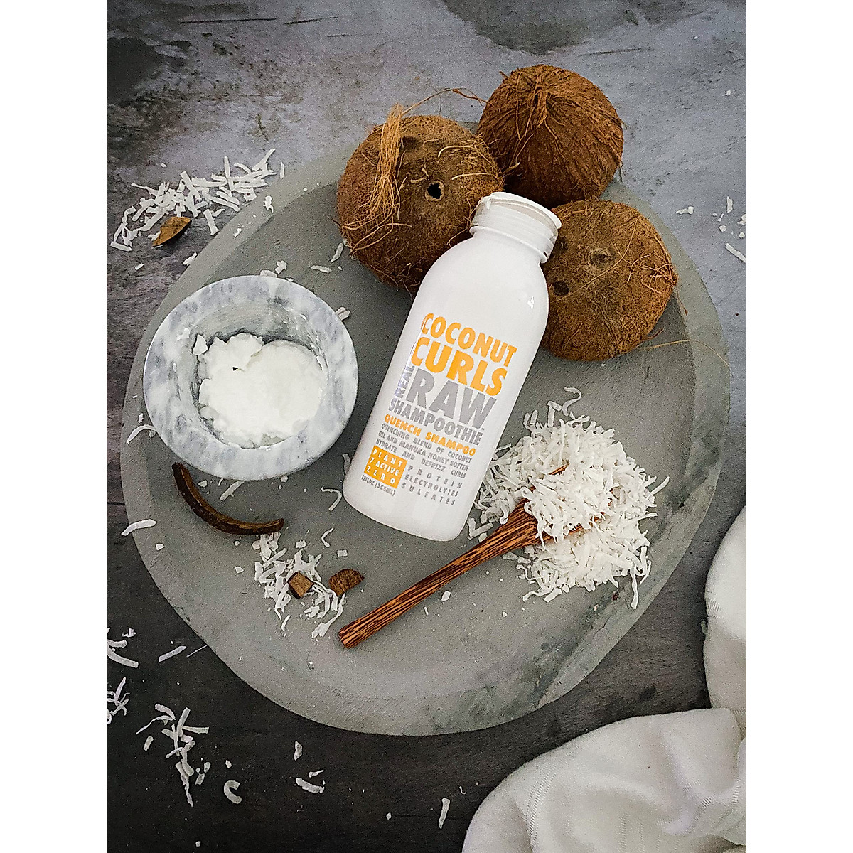 Real Raw Coconut Shampoo - Hydrate, Enhance, Define Curls - Defrizz and Detangle 12 Fl Oz