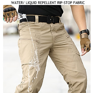 NAVEKULL Men's Work Cargo Pants for Men Rip Stop Tactical Pants Outdoor Hiking Camping Travel Pants Lightweight Water Resistant Waterproof Military Army Combat Trousers with Zipper Pockets Light Gray