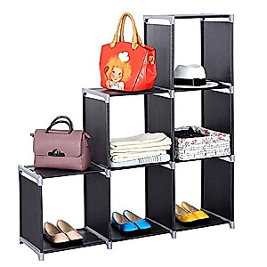 Cube Storage Organizer, 6/9 Cube Bookshelf, Closet Storage Shelves, Modular Bookcase, Plastic Cabinet Storage Shelving Bookshelf for Bedroom, Living Room, Home Office, Black (6 Cubes)