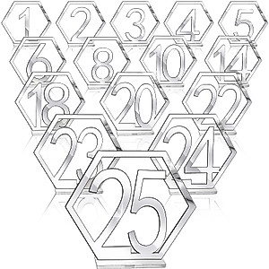 Jetec Table Numbers Wedding Acrylic Table Numbers Hexagon Wedding Numbers Hollow Out Reception Stands Seat Numbers with Holder Base for Wedding Party Event Catering Decoration (Silver)