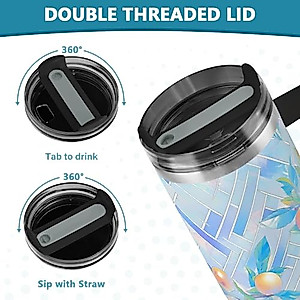 linqin Fruits Stripe Vacuum Tumbler Insulated with Lid and Straw 40 oz Stainless Steel Water Bottles Wide Mouth Travel Coffee Mug for Water, Iced Tea or Coffee