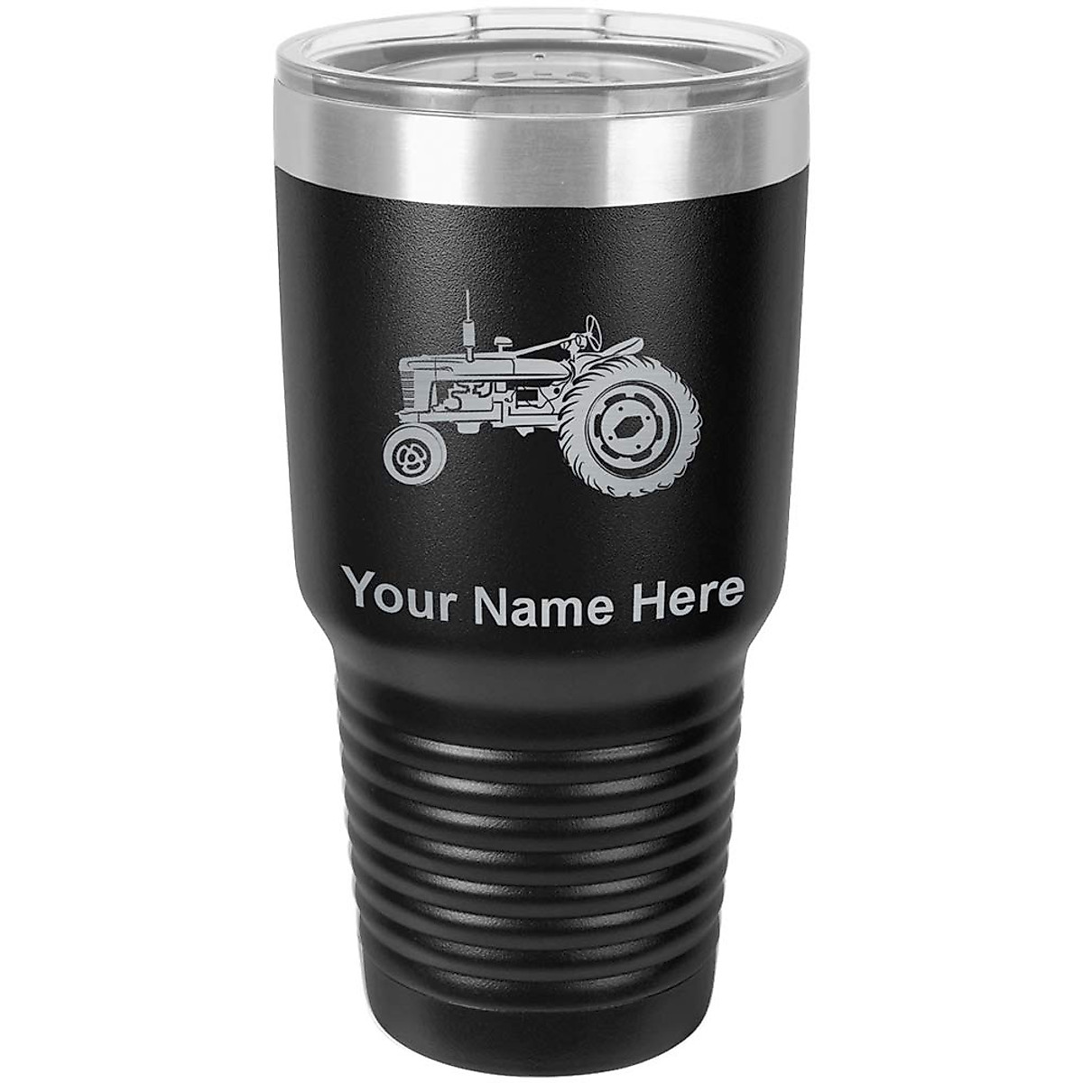 LaserGram 30oz Vacuum Insulated Tumbler Mug, Old Farm Tractor, Personalized Engraving Included (Black)