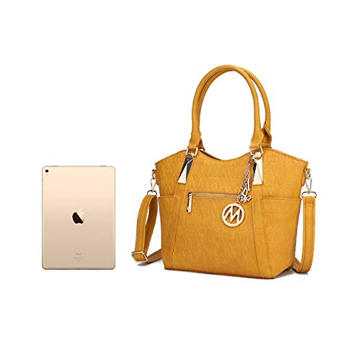 MKF Shoulder Bag for Women: PU Leather Tote Satchel Handbag – Crossbody Top-Handle Purse, Ladies Fashion Pocketbook Mustard
