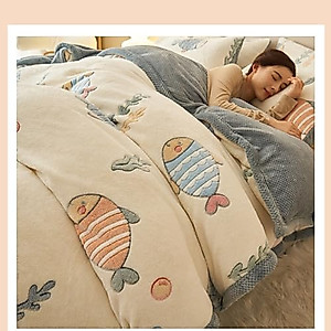 Queen Size Flannel Sheet Set, Full Size Reversible Cotton Velvet, Queen Sheet Set Cotton, Flannel Bed Sheets Queen, King Size Autumn and Winter Christmas 4 Pcs Warm & Cozy (E,78.7 * 90.5in)