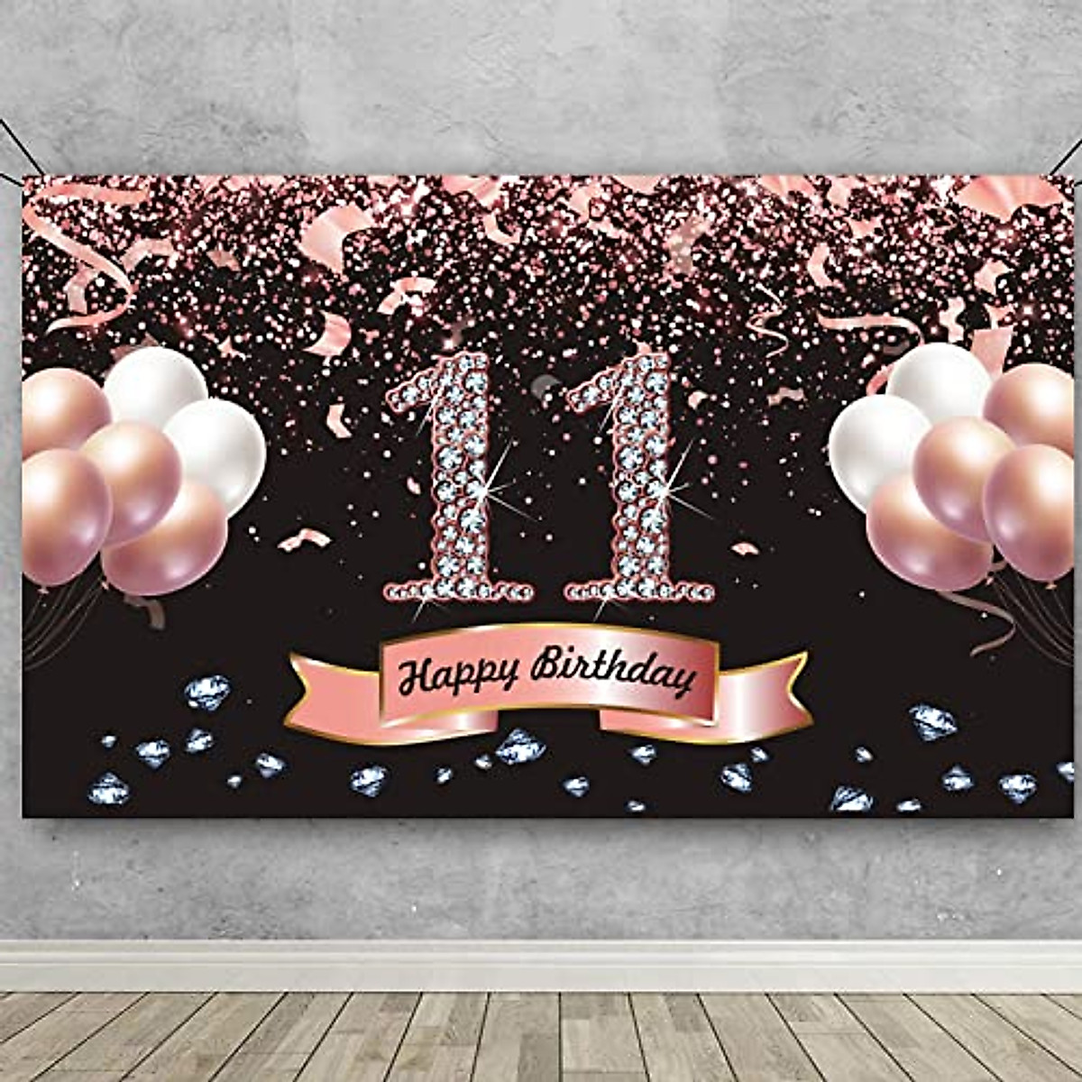 Trgowaul 11th Birthday Decorations for Girls - Rose Gold 11th Birthday Backdrop 5.9 X 3.6 Fts 11th Birthday Party Suppiles Photography Supplies Background Happy 11th Birthday Banner
