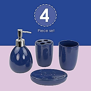 4-Piece Ceramic Bathroom Set (Navy), By Home Basics | Contemporary Design Bathroom Sets | Bath Accessories For Bathroom | Includes Soap Dish, Tumbler, Toothbrush Holder, and Lotion Dispenser