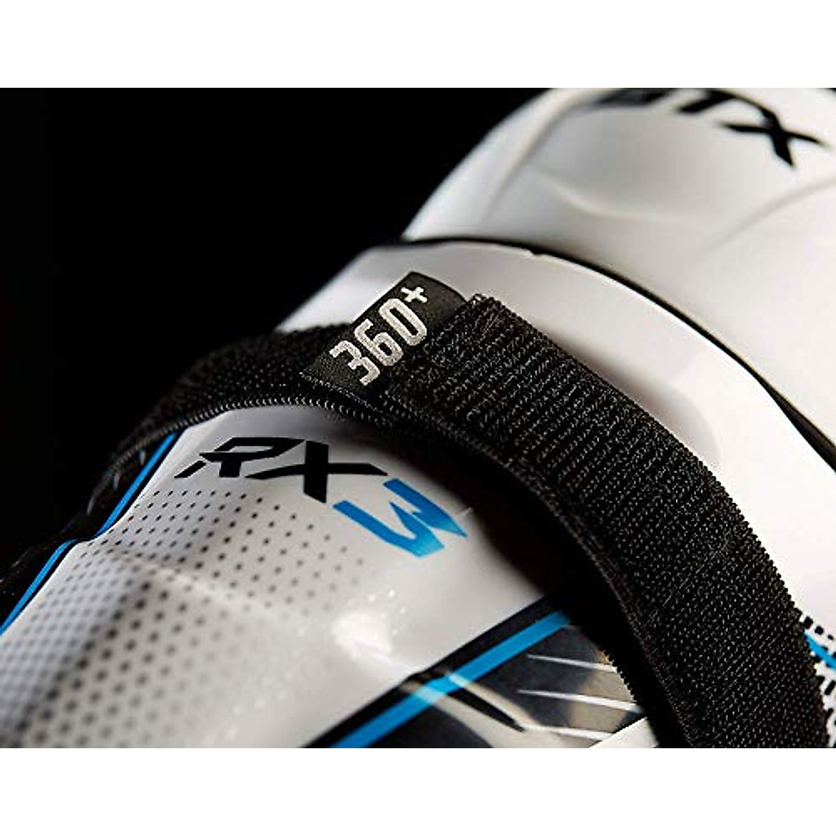 STX HP SG30 SR 13 WE/BE Ice Hockey Surgeon RX3 Shin Guards, 13", White/Blue, 13"