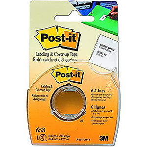 Post-it 651 Labeling & Cover-Up Tape, Non-Refillable, 1/6-Inch X 700-Inch Roll