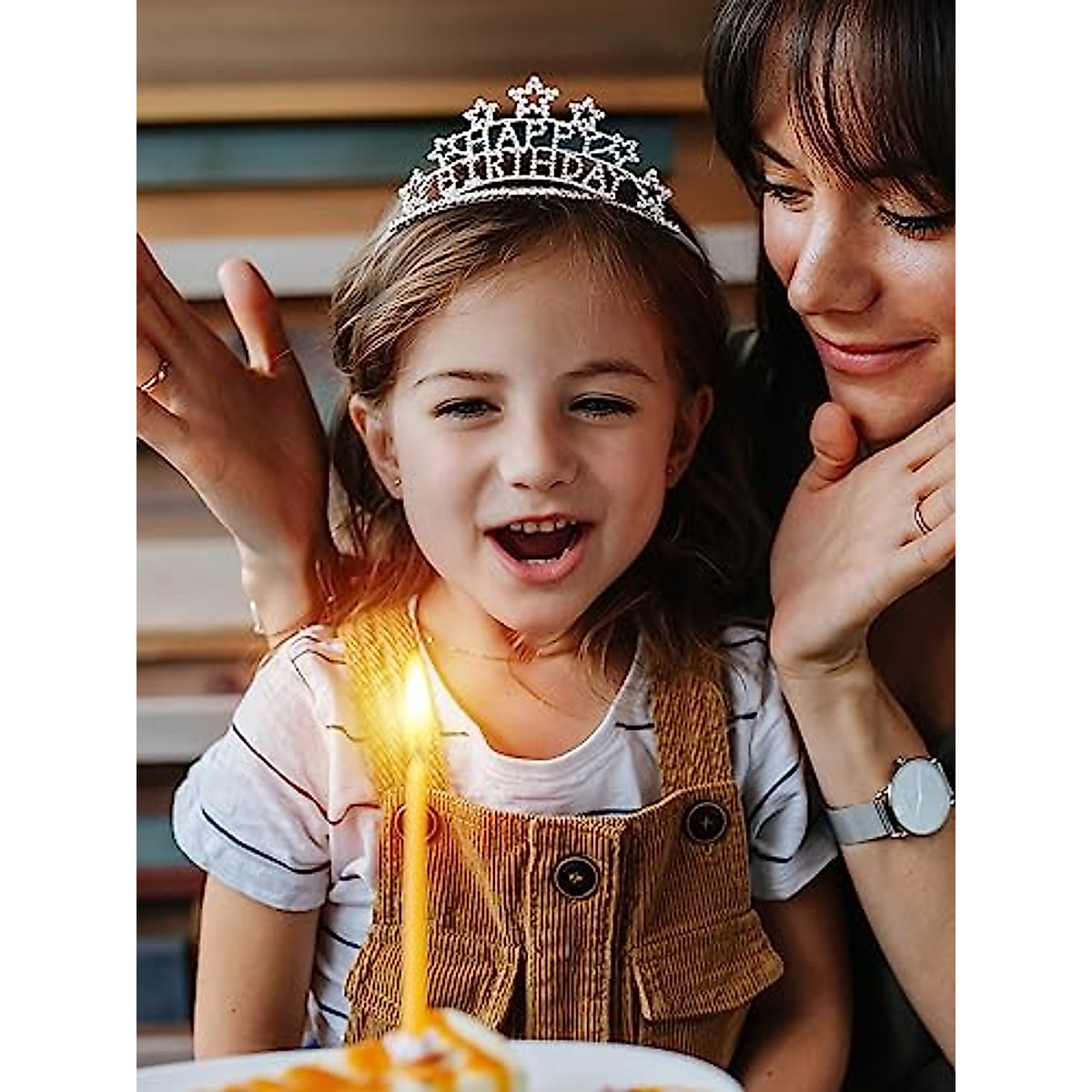 SWEETV Happy Birthday Tiara Crown for Girls & Women, Rhinestone Bday Crown with Comb, Crystal Birthday Party Hat Gift Princess Headpieces, Clear