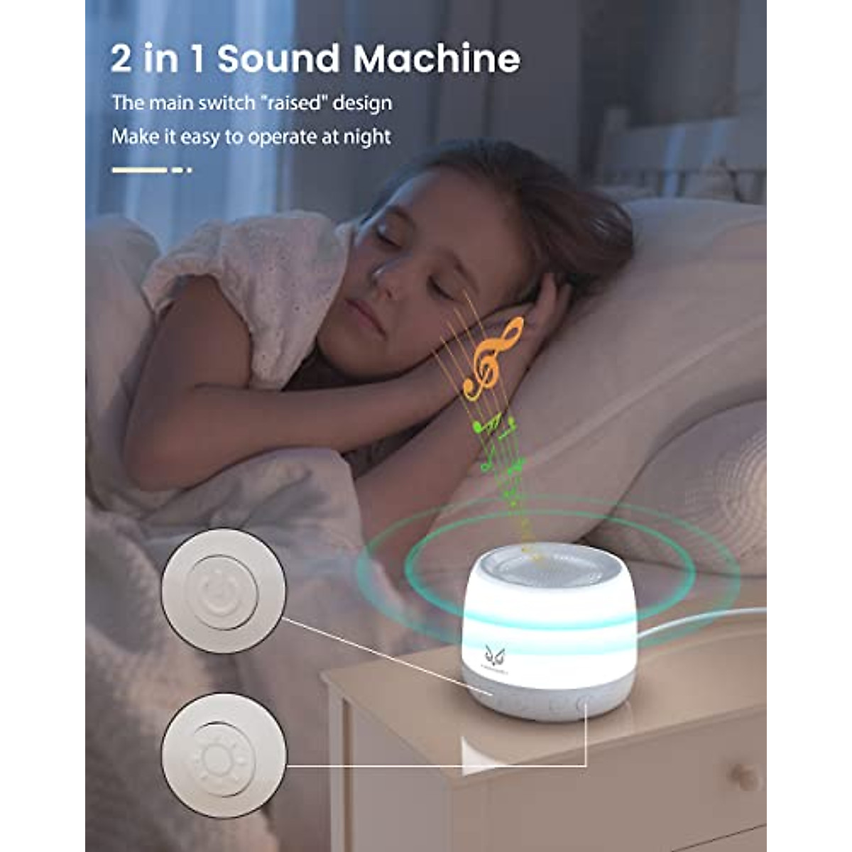 Somezeds Sound Machine with Nursery Night Light, Adult Kids Baby Sleep Sound Machine, White Noise Machine, Perfect for Home, Office, Travel, with 12 Soothing Sounds