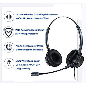 MAIRDI Telephone Headset with Microphone Noise Canceling, Binaural with RJ9 Jack & 3.5mm Connector for Office Call Center Deskphone Cell Phone PC Laptop, Work for Cisco 7941 7965 6941 7861 8811 8961