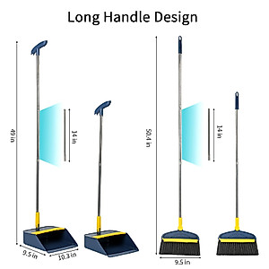 Broom and Dustpan Set,2 in 1 Broom Brush with Dustpan Combo Set, Upright 180°Rotating Broom with Long Handle and Lightwight Dust Pans for Home Kitchen Room Office Lobby Floor Cleaning，Blue