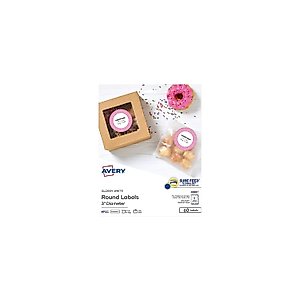 Avery Glossy White Labels with Sure Feed Technology, 3" Round Labels, Print to The Edge, Laser/Inkjet, 60 Labels (22891)
