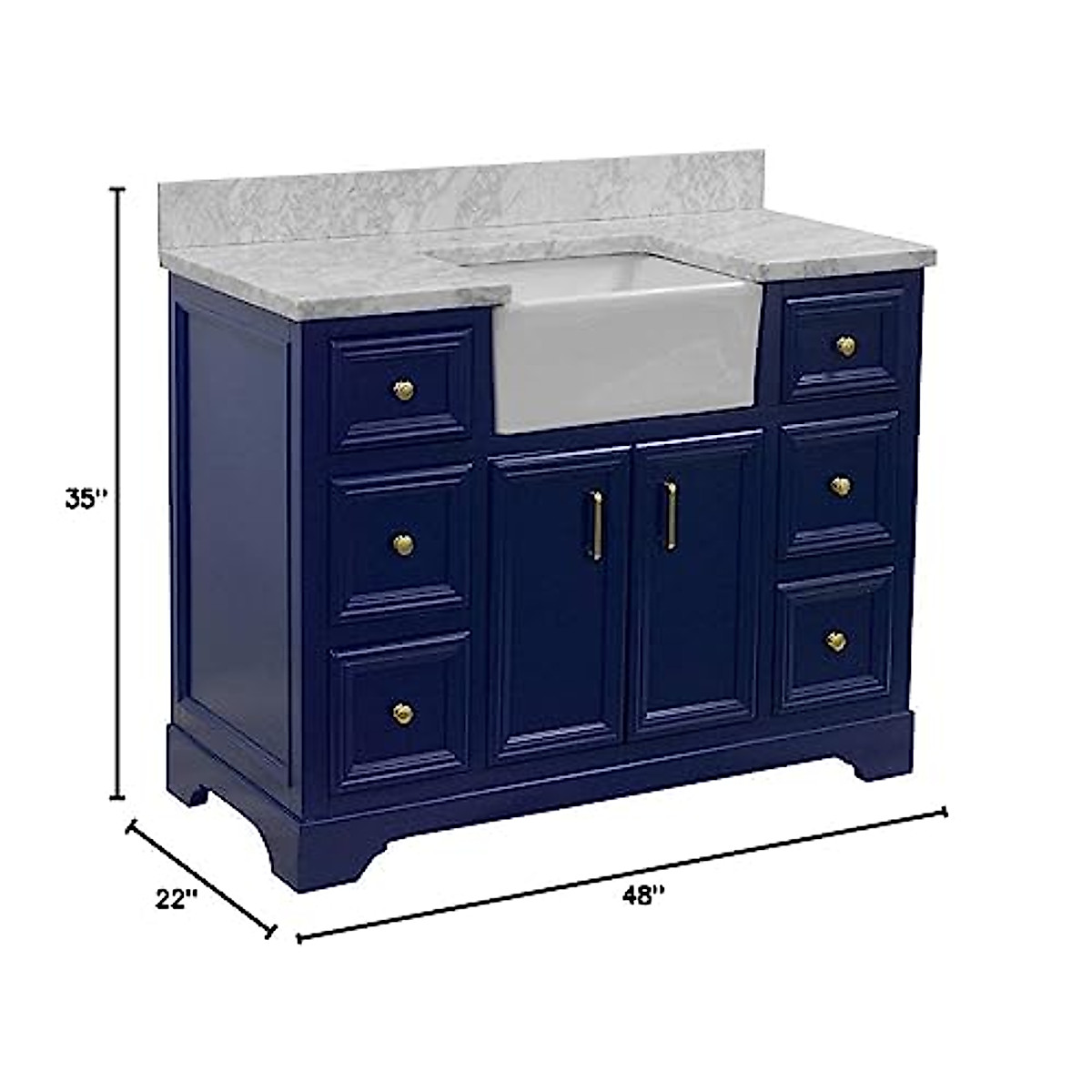Kitchen Bath Collection Zelda 48-inch Farmhouse Vanity (Carrara/Royal Blue): Includes Royal Blue Cabinet with Authentic Italian Carrara Marble Countertop and White Ceramic Farmhouse Apron Sink