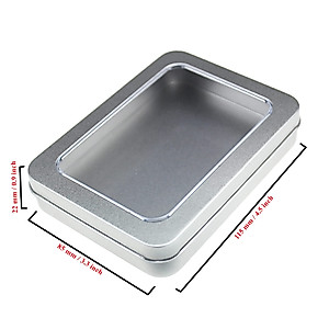 12 Pack Empty Rectangular Metal Storage Organizer Tins with Clear Window Hinged Lids for Small Items and Other Craft Projects, 4.5 x 3.3 x 0.9 inch (Silver)