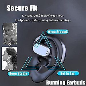 Over Ear Open Ear Earbuds Wrap Around with Ear Hook Wireless Bluetooth Bone Conduction Headphones Out of Ear Running Earbuds with Earhooks Sport Workout Earclip Wireless Bluetooth