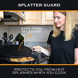 Beckon Ware | USA | 13 Inch Black Silicone Grease Splatter Guard for Frying Pan, Oven Safe Fry Wall, Ultimate Bacon Splatter Screen for Frying Pan for Everyday Cooking and Baking