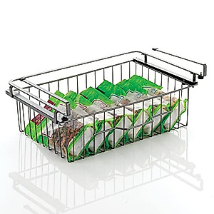 mDesign Large Metal Wire Hanging Pullout Drawer Basket - Sliding Under Shelf Storage Organizer - Attaches to Shelving - Easy Install - 4 Pack - Graphite Gray