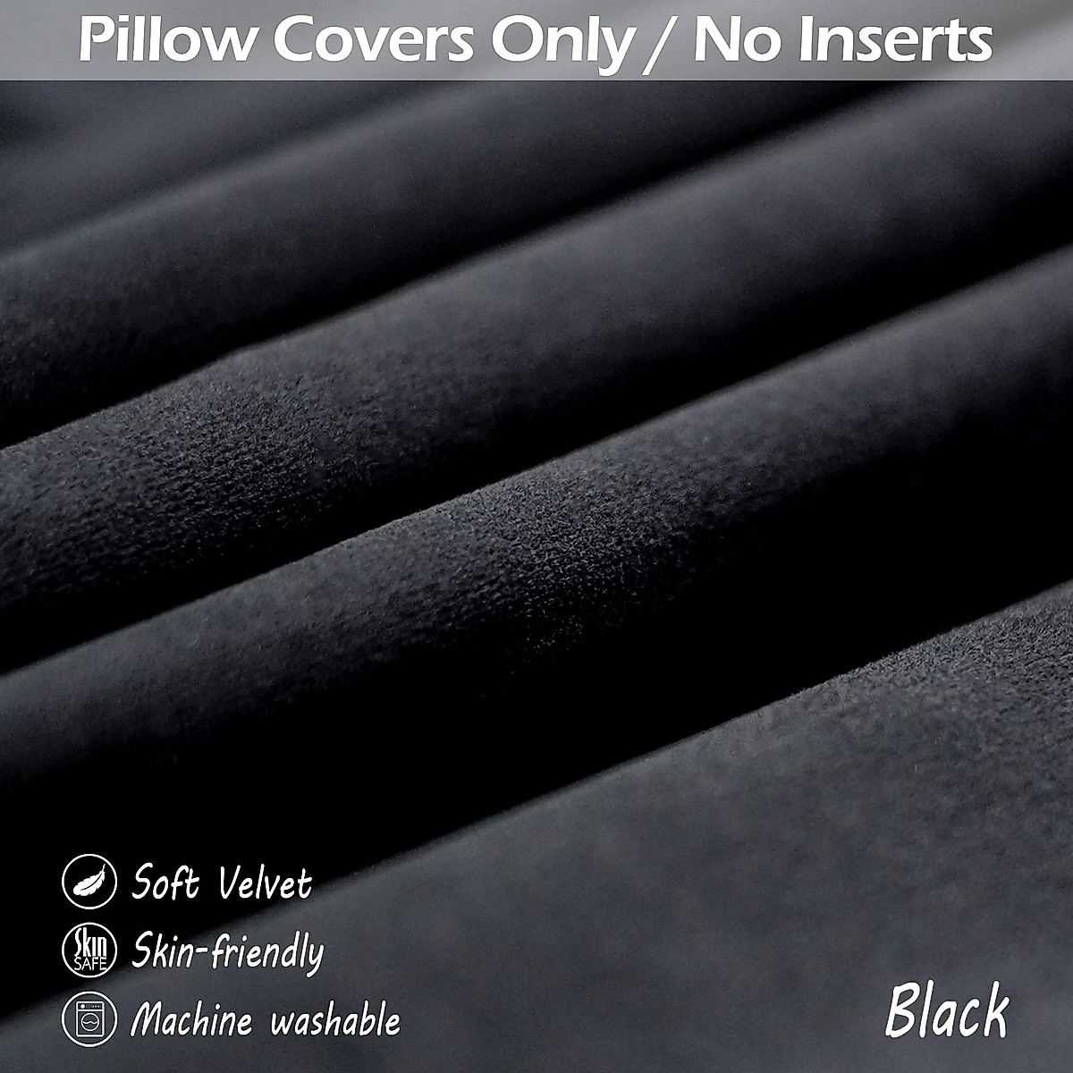 CARRIE HOME Black Velvet Throw Pillow Covers 18x18 Set of 2 Super Soft Black Pillows Decorative Throw Pillows for Couch Sofa and Living Room