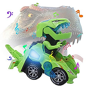 huwairen Toys for 3-6 Year Old Boys Transforming Car Toys with LED Light and Music Dinosaur Toy Birthday Gifts for 4 5 6 7 Year Old Boy (Green)