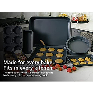 Elbee Home 8-Piece Nonstick Aluminized Steel, Space Saving Baking Set , With Deep Roasting Pan, Cookie Sheet, Cake Pans, Muffin Pans and Baking Pan PFOA & PFOS Free