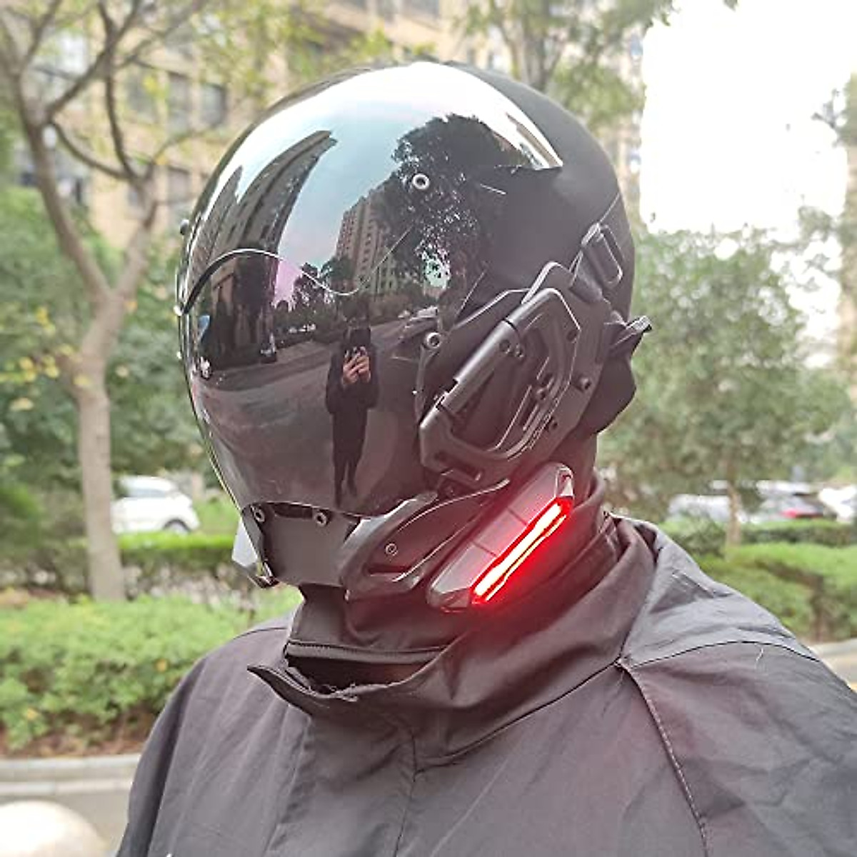 KYEDAY Punk Gothic Cyber Mask for Men,Techwear mask, Halloween Cosplay Costume Accessory with LED Light, Futuristic Mask