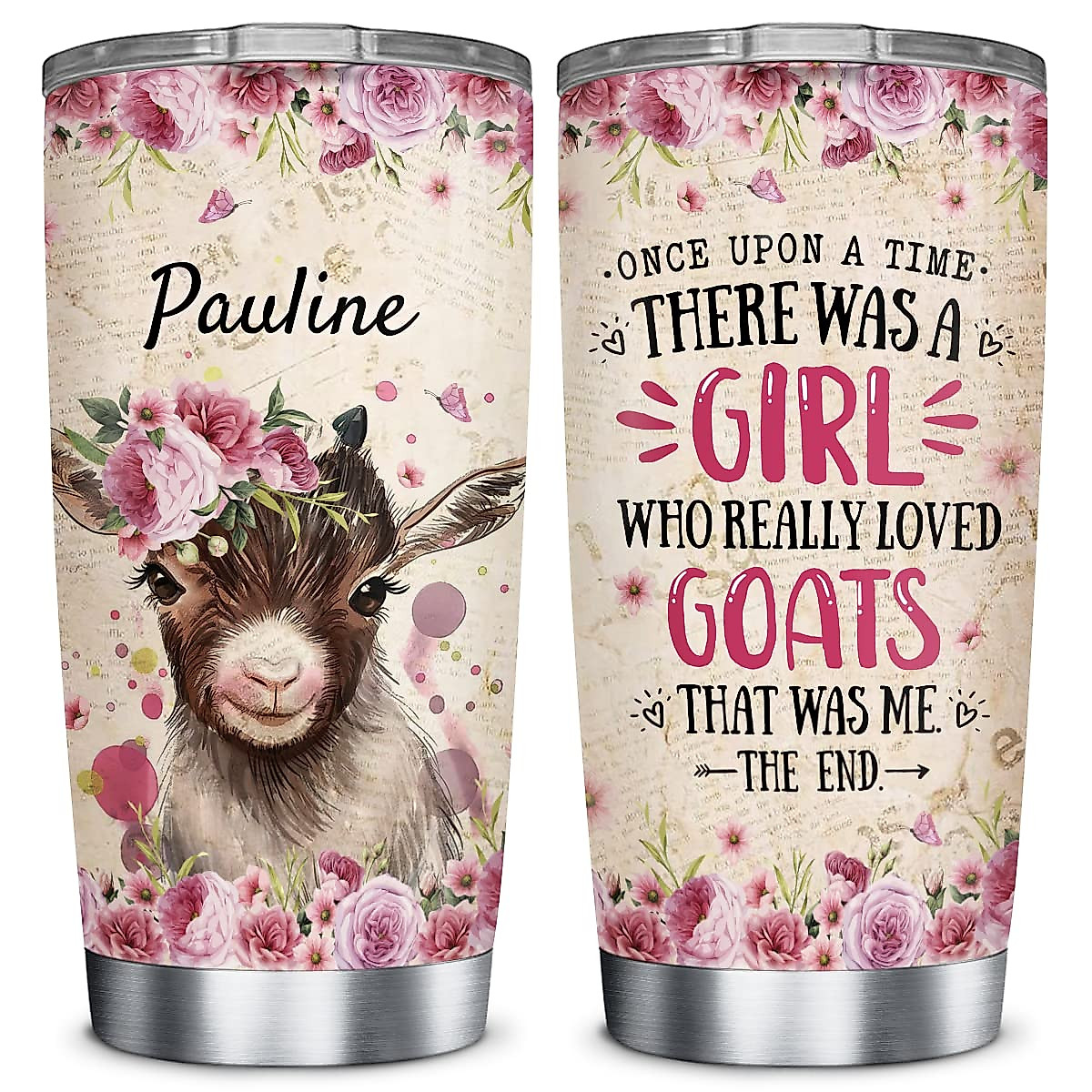 Wassmin Personalized Goat Tumbler Cup With Lid 20oz 30oz Animal Stainless Steel nsulated Tumblers Coffee Travel Mug Custom Name Birthday Christmas Goats Cups For Women Kids