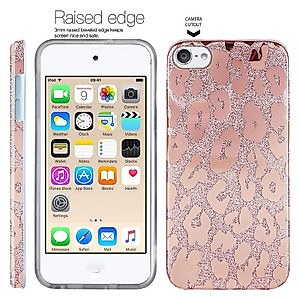iPod Touch 7th Generation Case, J.west iPod Touch 6 iPod 5 Case, Luxury Saprkle Bling Glitter Metallic Leopard Print Design Soft Slim Protective Cases for Women Girls Silicone Cover Rose Gold