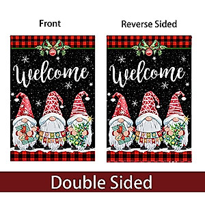 Pinata Winter Garden Flag 12x18 Double Sided, Christmas Flag for Outdoor, Gnomes Welcome Yard Flags for Outside, Buffalo Plaid Christmas Flag, Holiday Banner Outdoor Decoration