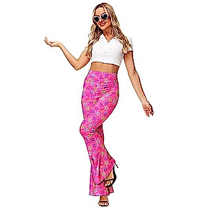 Flare Pants for Women 70s 80s Bar-bie Costume Bell Bottom Pink Disco Hippie Pants S