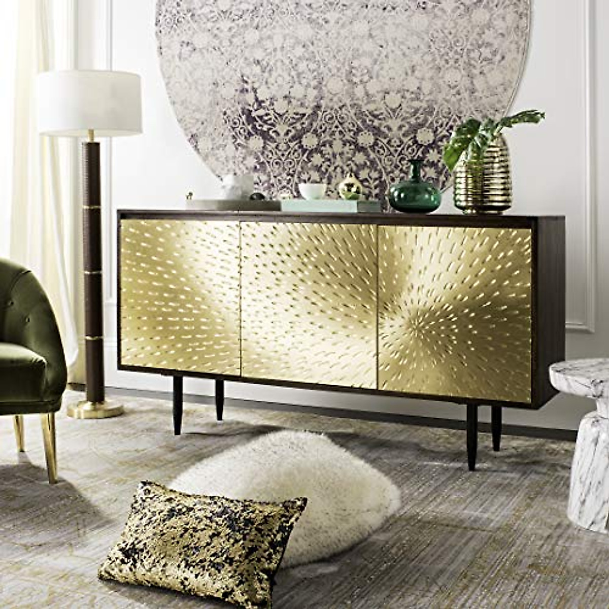 Safavieh Couture Home Eleni Modern Dark Brown and Shiny Brass 3-door Sideboard