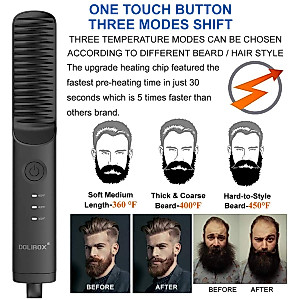 Beard Straightener, Heated Beard Brush with Beard Growth Oil Beard Straightening Brush Comb & Hair Beard Straightener Brush Heated Combs for Men Gifts for Dad Him Men