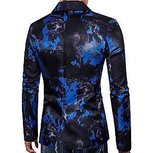 Mens Suit Jacket Slim Fit Printed One Button Floral Casual Blazer Sports Coat (Medium/ 38R,Blue 01)