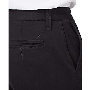 Nautica Men's Classic Fit Flat Front Stretch Solid Chino Deck Pant, True Black, 42W 32L