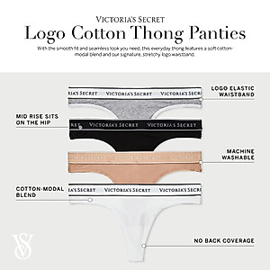 Victoria's Secret Cotton Logo Thong Panty Pack, Underwear for Women, 4 Pack, Medium Heather Grey (L)