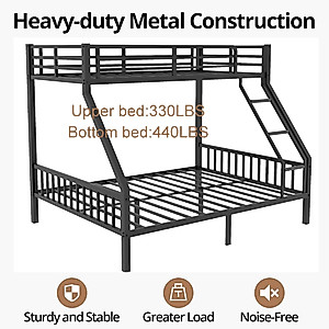 Mirightone Twin XL Over Queen Bunk Beds for Adults and Teens, Heavy-Duty Metal Bunk Bed Frame Ladder and Slats Support for Boys Girls,Space-Saving,Noise Reduced,Black
