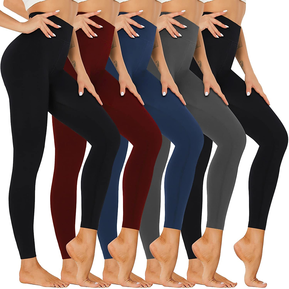 Hi Clasmix 5 Pack Super Soft Leggings for Women-High Waisted Tummy Control Workout Yoga Running Gym Fitness Active Pants(5 Pack Multicolor,L/XL)