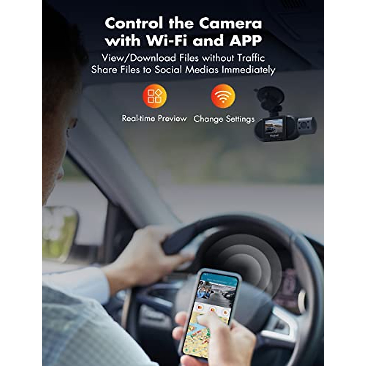 Supwi Dual Dash Cam with GPS and Wi-Fi, 1440P Front and Inside Discreet Car Camera for Uber with Infrared Night Vision, Super Capacitor, Dual Sony Sensors, Parking Monitoring