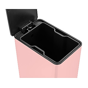 QUALIAZERO 10L/2.6Gal Heavy Duty Hands-Free Stainless Steel Bath/Office Step Trash Can, Fingerprint-Resistant Soft Close Lid Trashcan, Slim (Rose Pink)